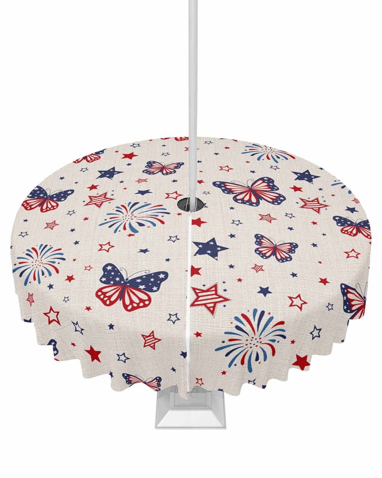4th of July Butterfly Fireworks Round Tablecloth with Zipper,Waterproof ...