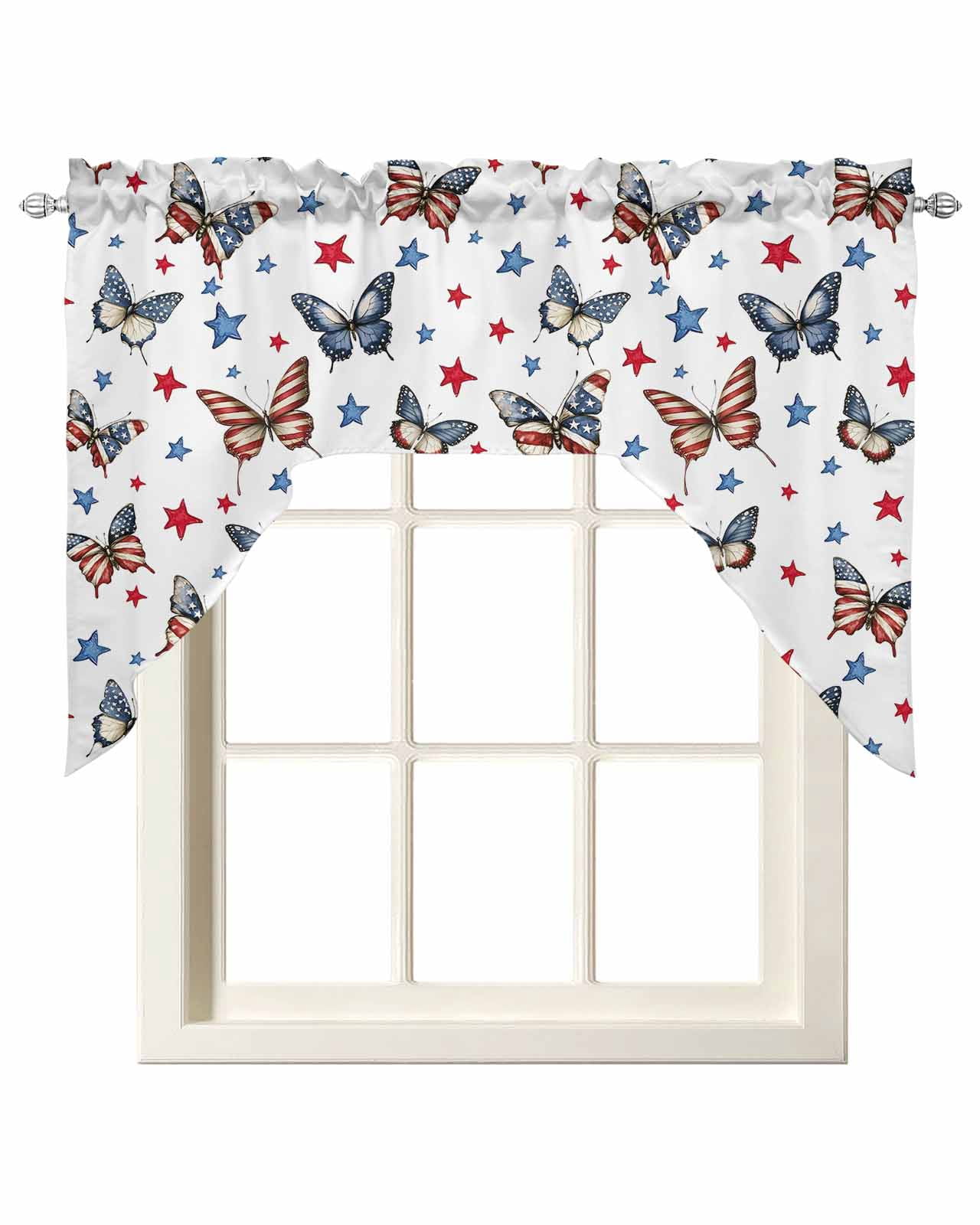 4th of July Butterfly Kitchen Swag Valances for Windows, Independence ...