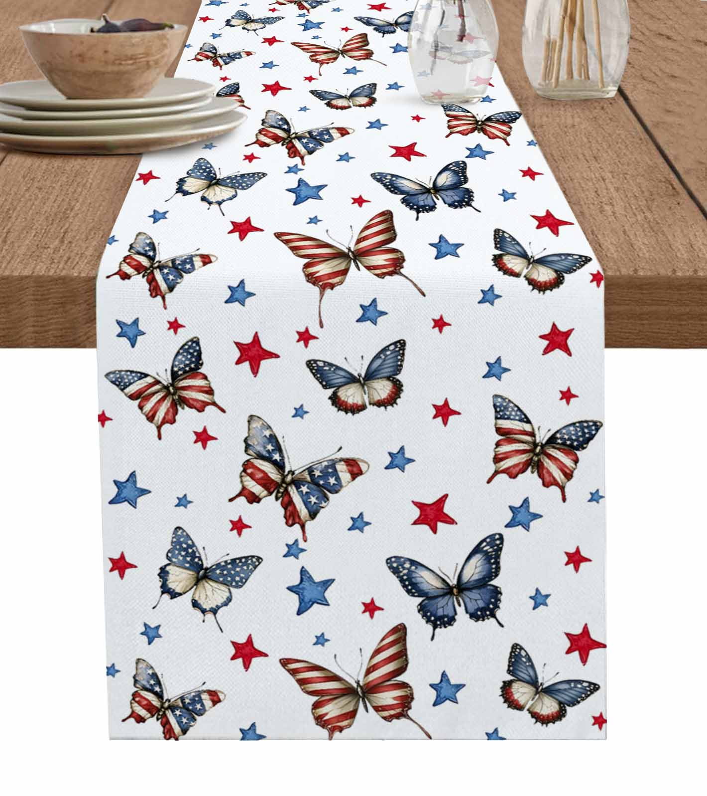 4th of July Butterfly Table Runner 72 Inches, Independence Day Red Blue ...