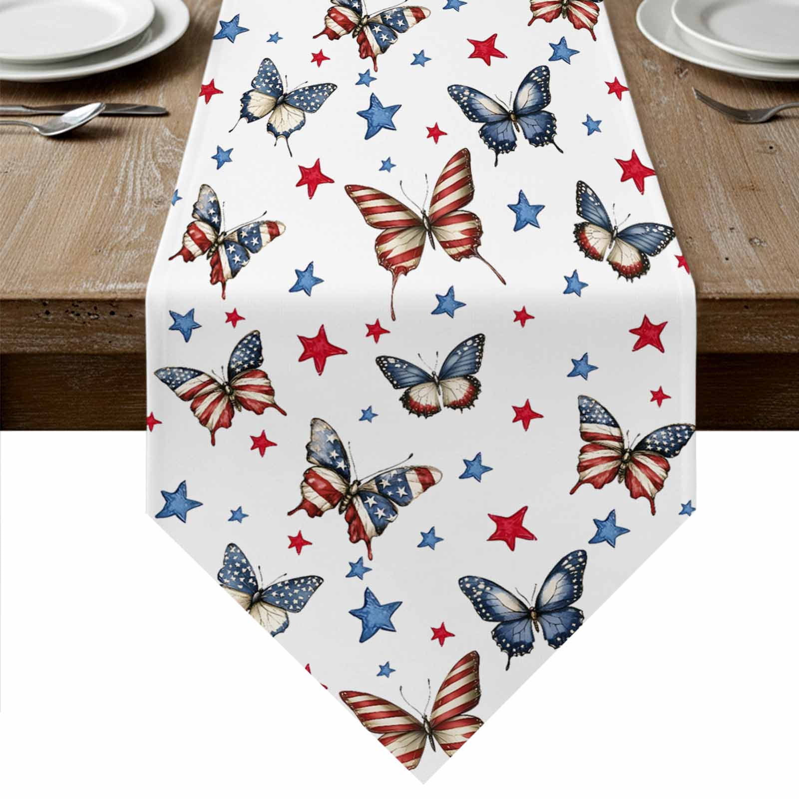 4th of July Butterfly Table Runner Linen Burlap Table Runner 72 Inches ...