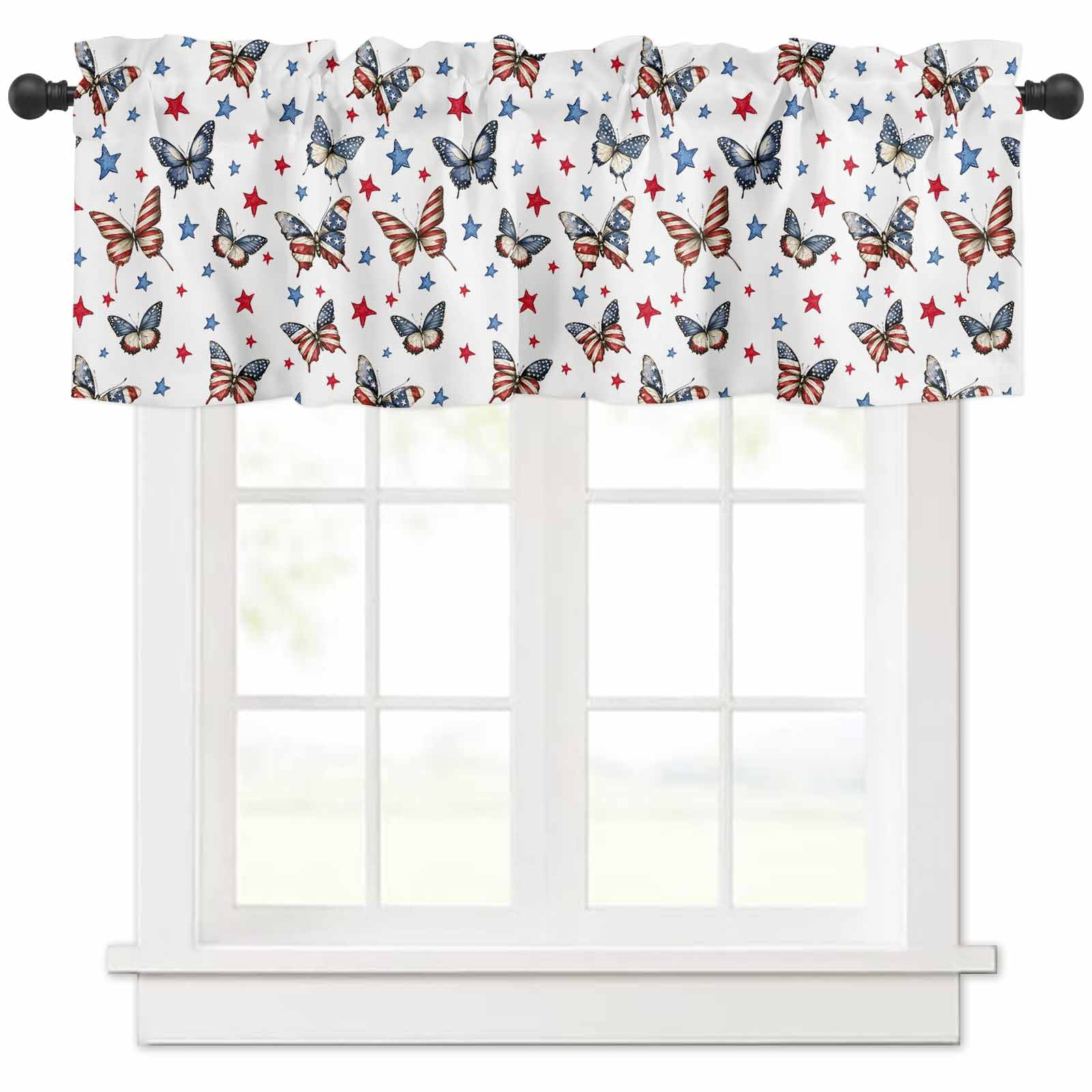 4th of July Butterfly Valances for Windows Farmhouse Kitchen Curtains ...