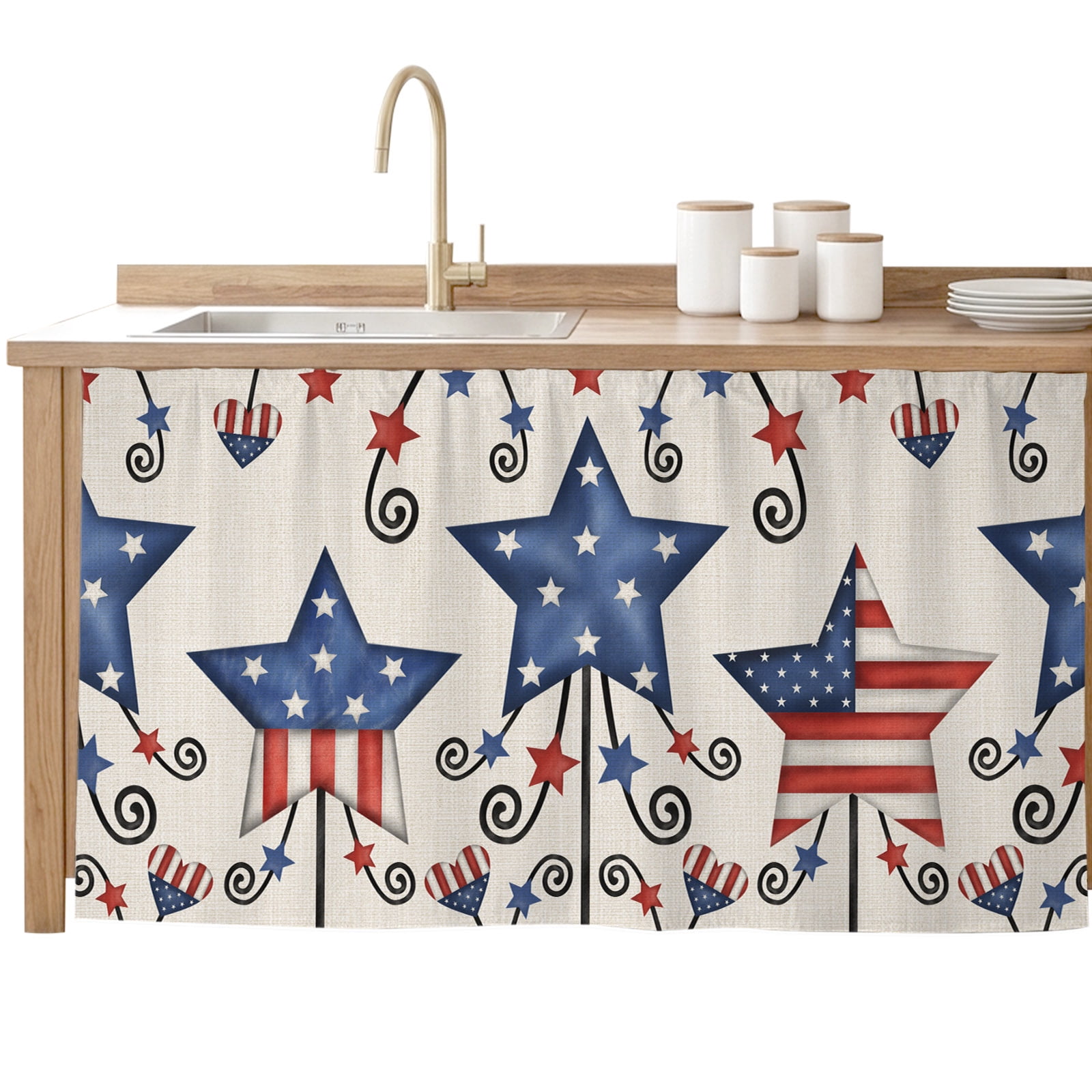 4th of July Cabinet Curtains 28"W x 51"L,Dustproof Sink Skirt Curtain ...
