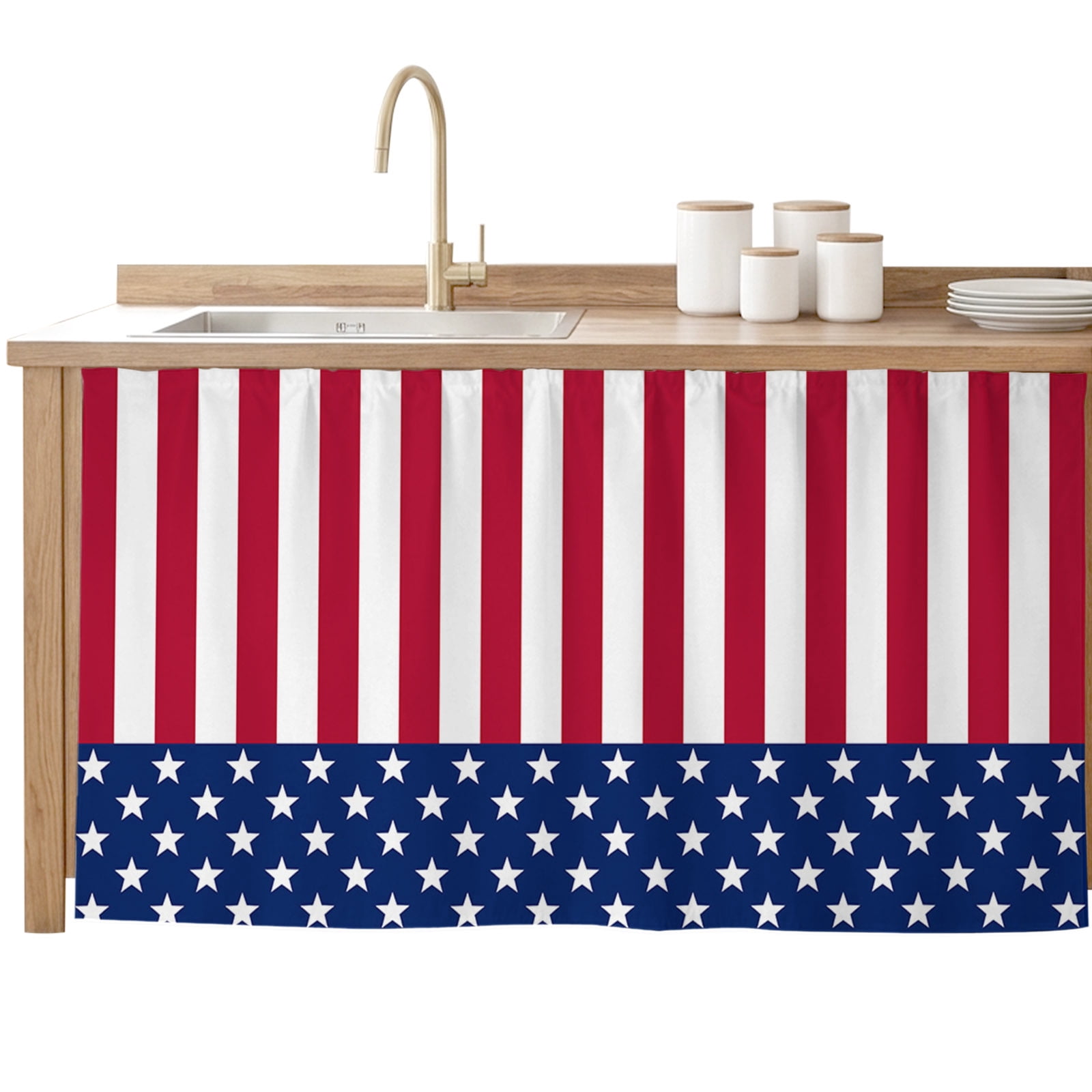 4th of July Cabinet Curtains 32"W x 55"L,Dustproof Sink Skirt Curtain ...