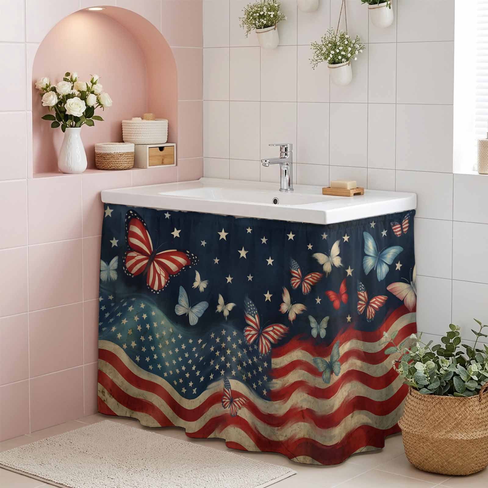 4th of July Cabinet Curtains 35" W x 35" L, Independence Day Patriotic ...