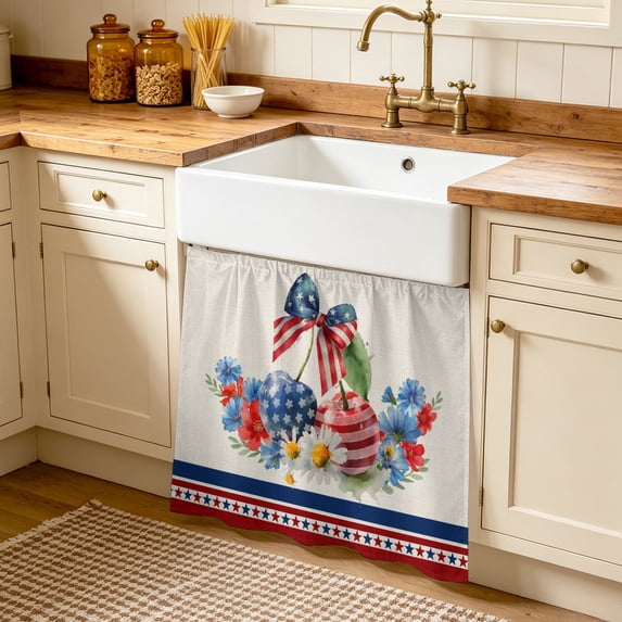 4th of July Cabinet Curtains 35"W x 35"L, Rustic Floral Blue Red ...
