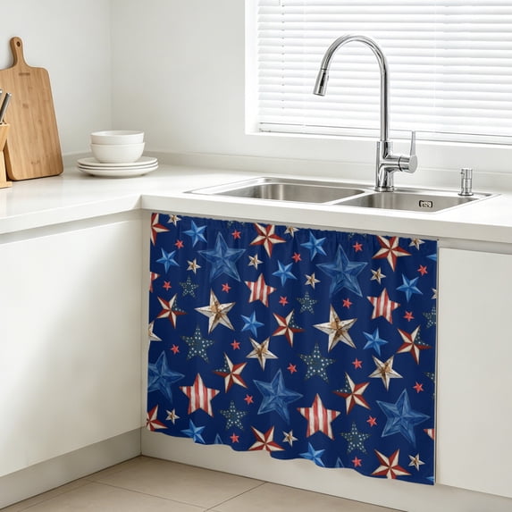4th of July Cabinet Curtains for Kitchen 28"W x 35"L, Mottled Usa Flag ...