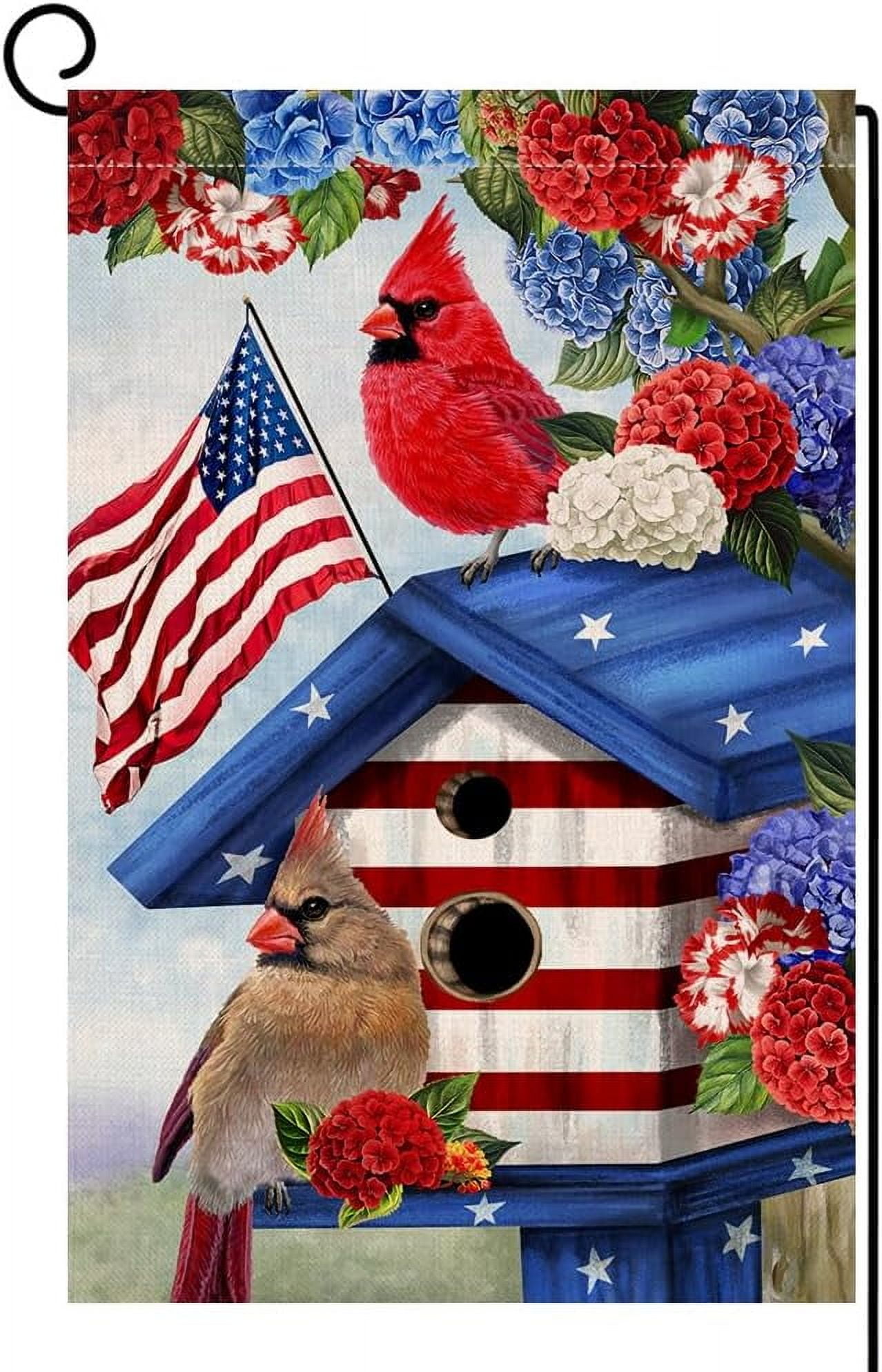 4th of July Cardinal Bird Garden Flag 12x18 Inch Vertical Double Sided ...