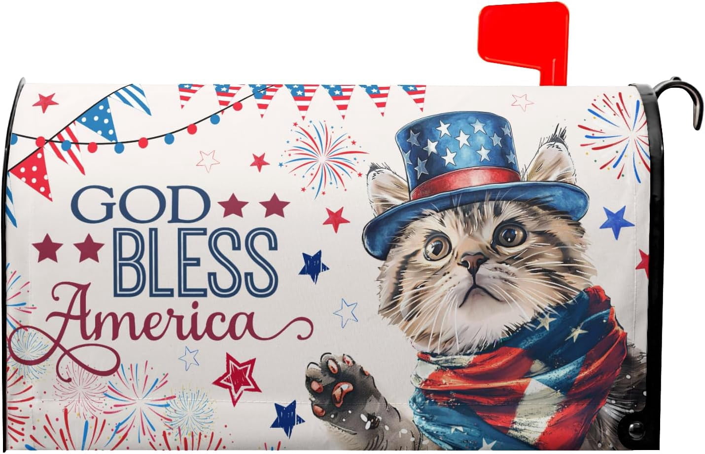 4th of July Cat Mailbox Cover Magnetic Large Size God Bess America Flag ...