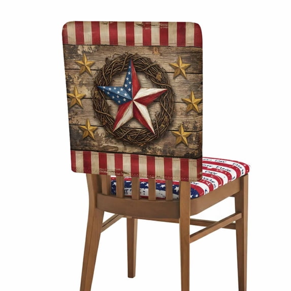 4th of July Chair Back Covers Set of 4, Retro Usa Flag Star Wreath of ...