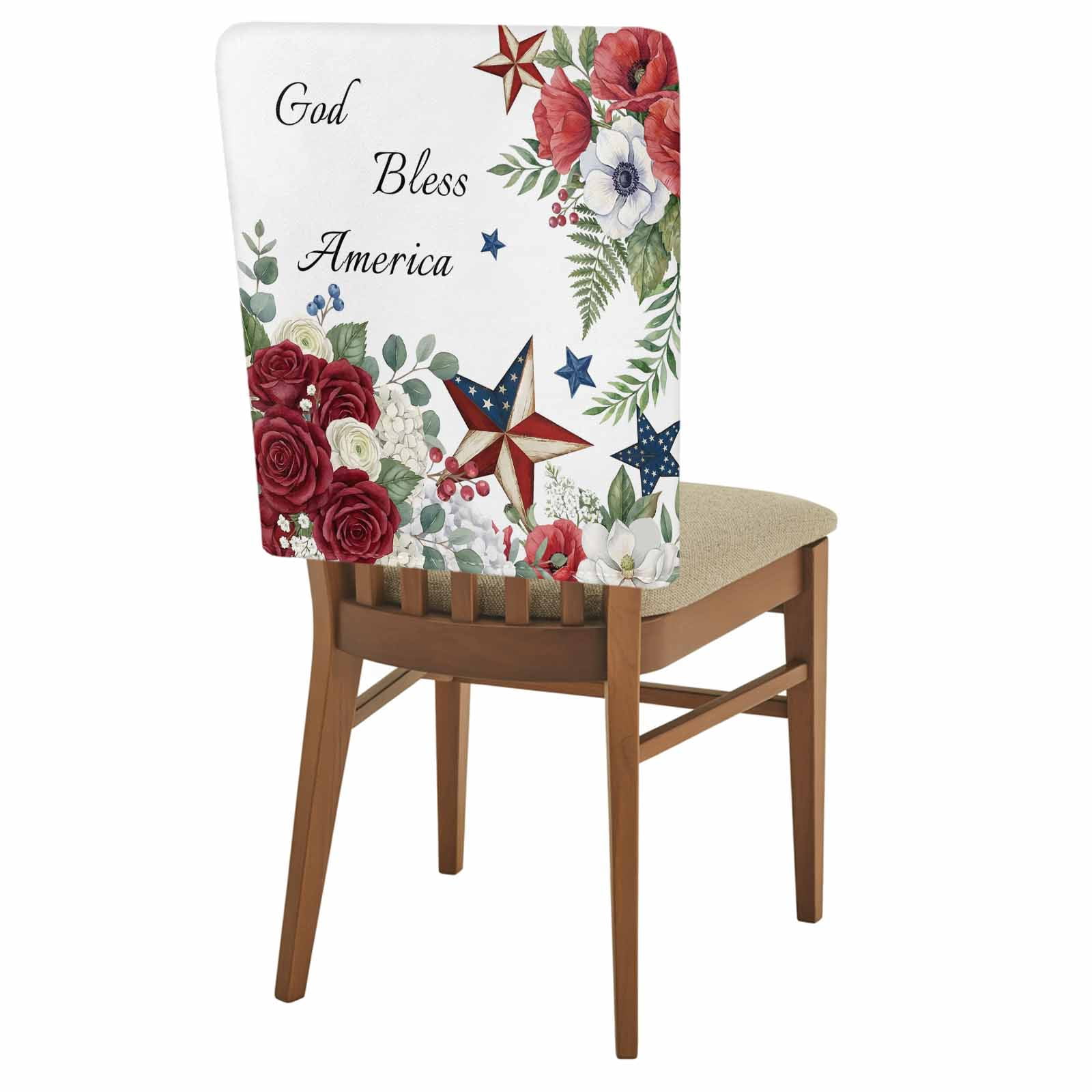 4th of July Chair Back Covers Set of 6 God Bless America Stars Red ...