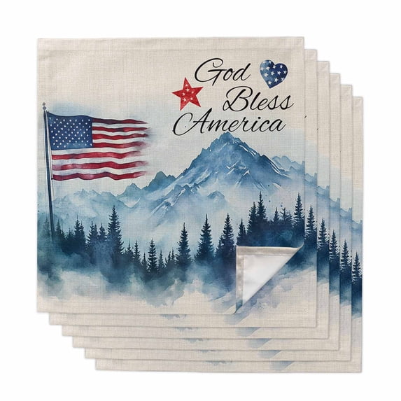 4th of July Cloth Napkins, Independence Day American Flag Forest ...