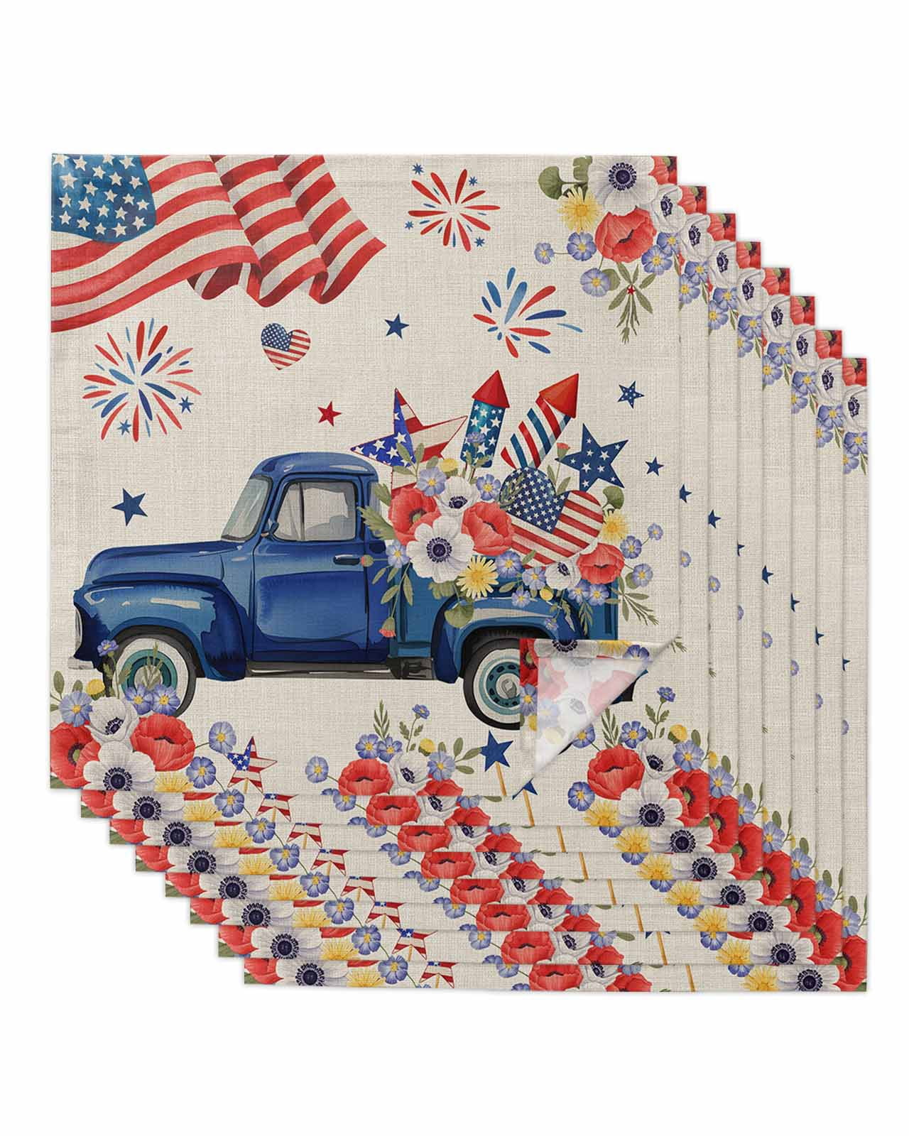 4th of July Cloth Napkins Set of 8 Reusable Dinner Napkins, Blue Truck ...