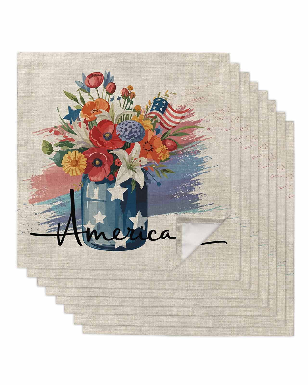 4th of July Cloth Napkins Set of 8 Reusable Dinner Napkins, Retro ...