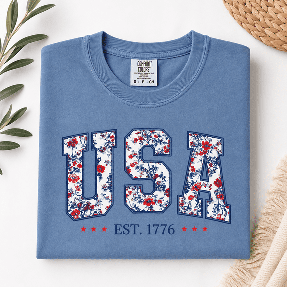 4th Of July Comfort Colors Shirt, USA Floral Varsity Est 1776 Tee, Cute ...