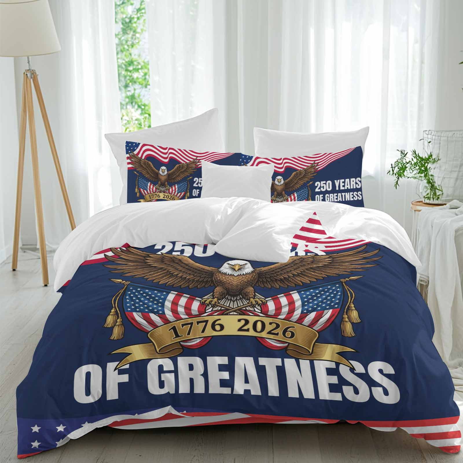 4th of July Comforter Set Queen Size, 250 Years of Greatness Bald Eagle ...