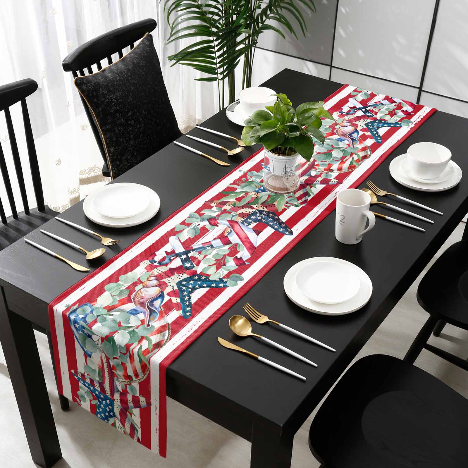 4th of July Cotton Linen Small Table Runner 13 x 60 inch Independence ...