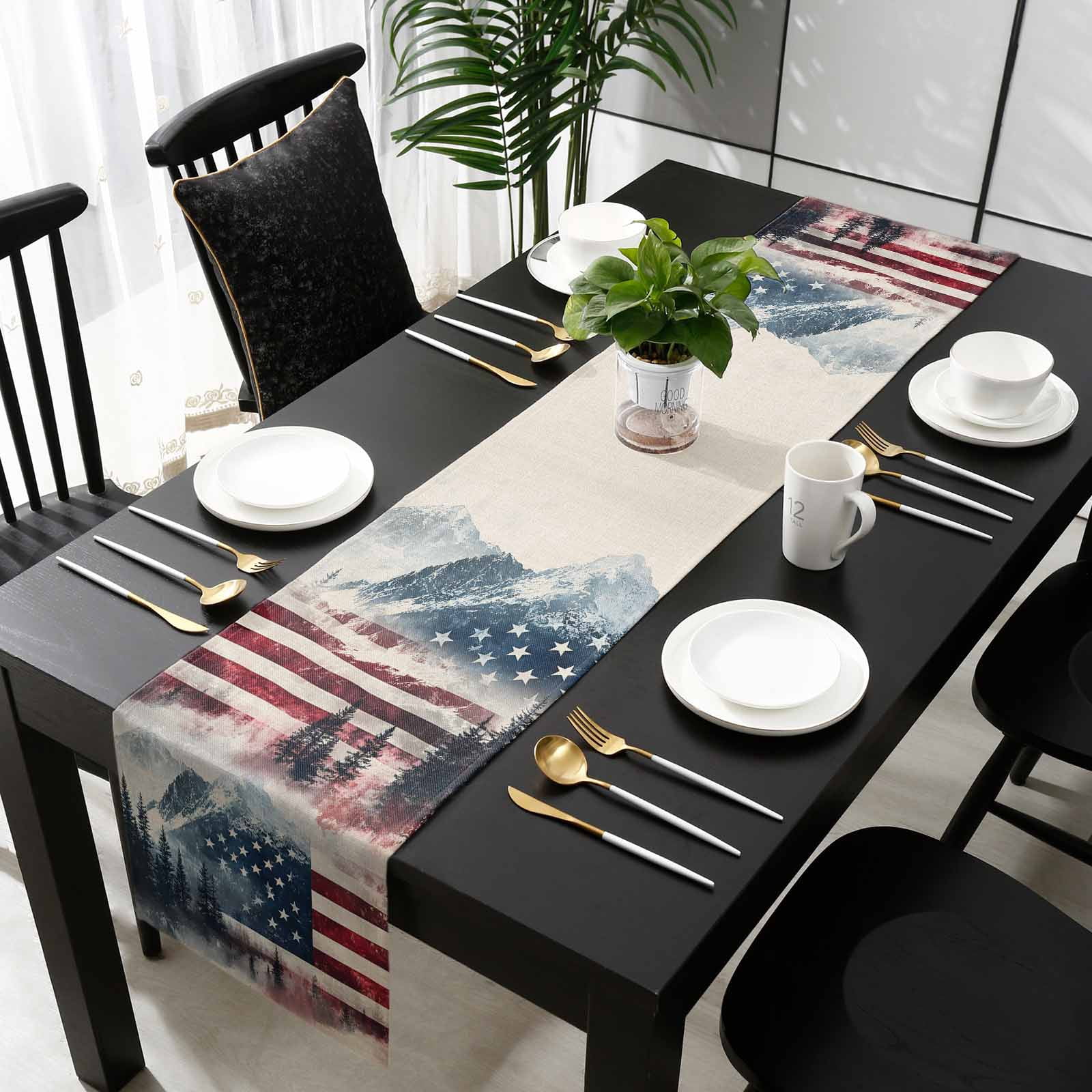 4th of July Cotton Linen Table Runner 14 x 72 inch Forest Independence ...