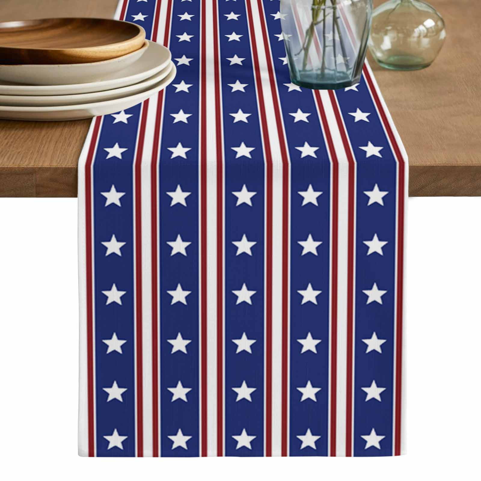 4th of July Cotton Linen Table Runner for Dining Kitchen, Independence ...