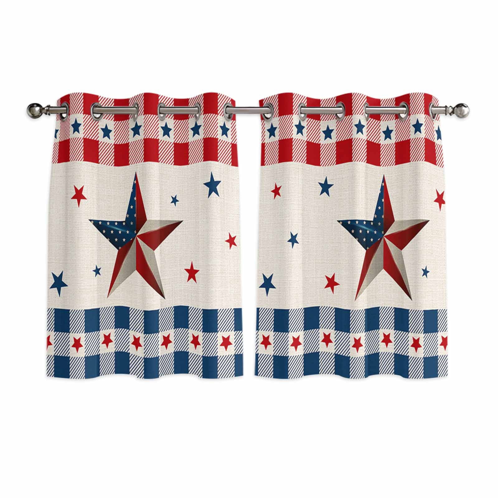 4th of July Country Star Kitchen Curtains Short 45 Inch Length ...