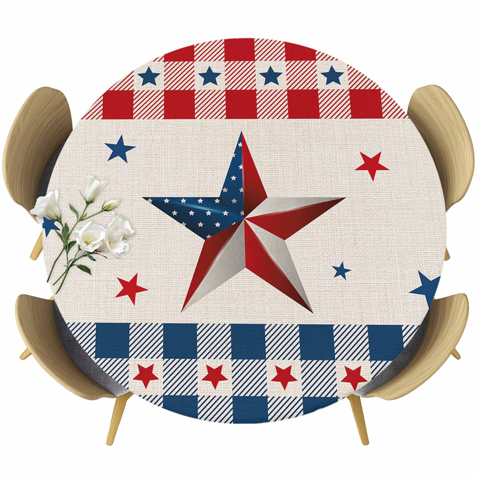 4th of July Country Star Table Cloth, Round Fitted Tablecloths with ...