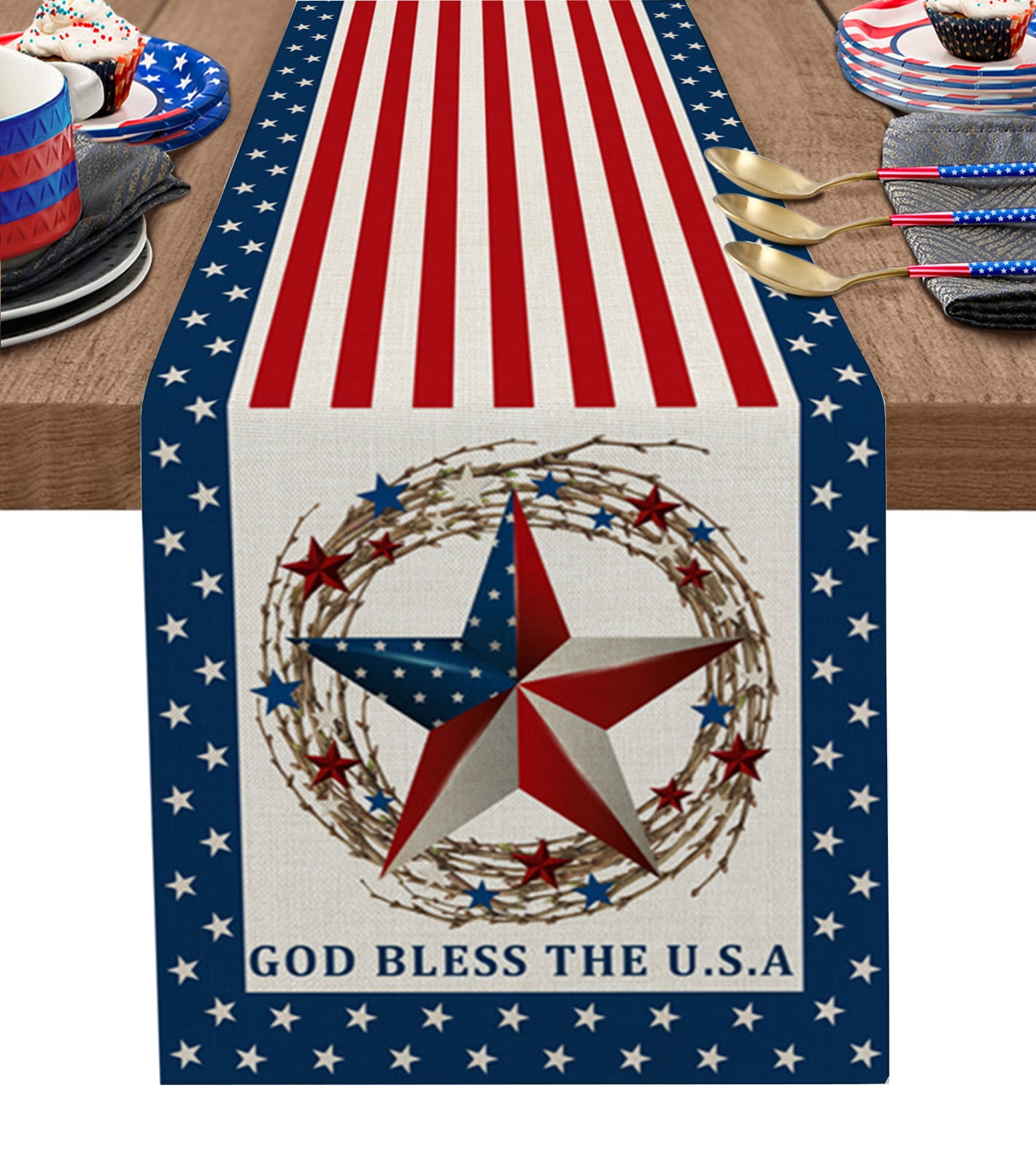 4th of July Country Star Table Runner 90 Inches, Independence Day Red ...