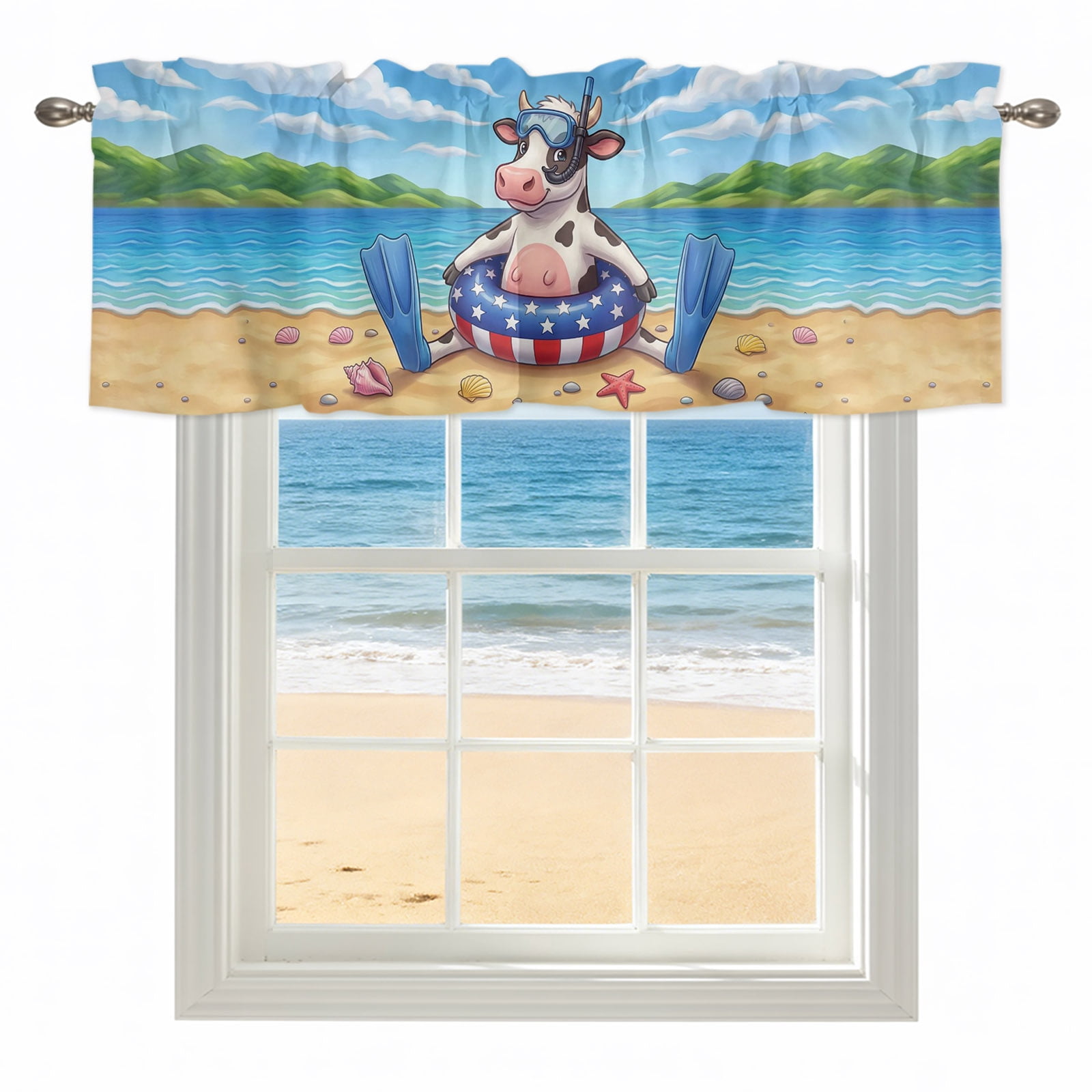 4th of July Cows Kitchen Valances for Windows 54x18 Inch Kitchen ...