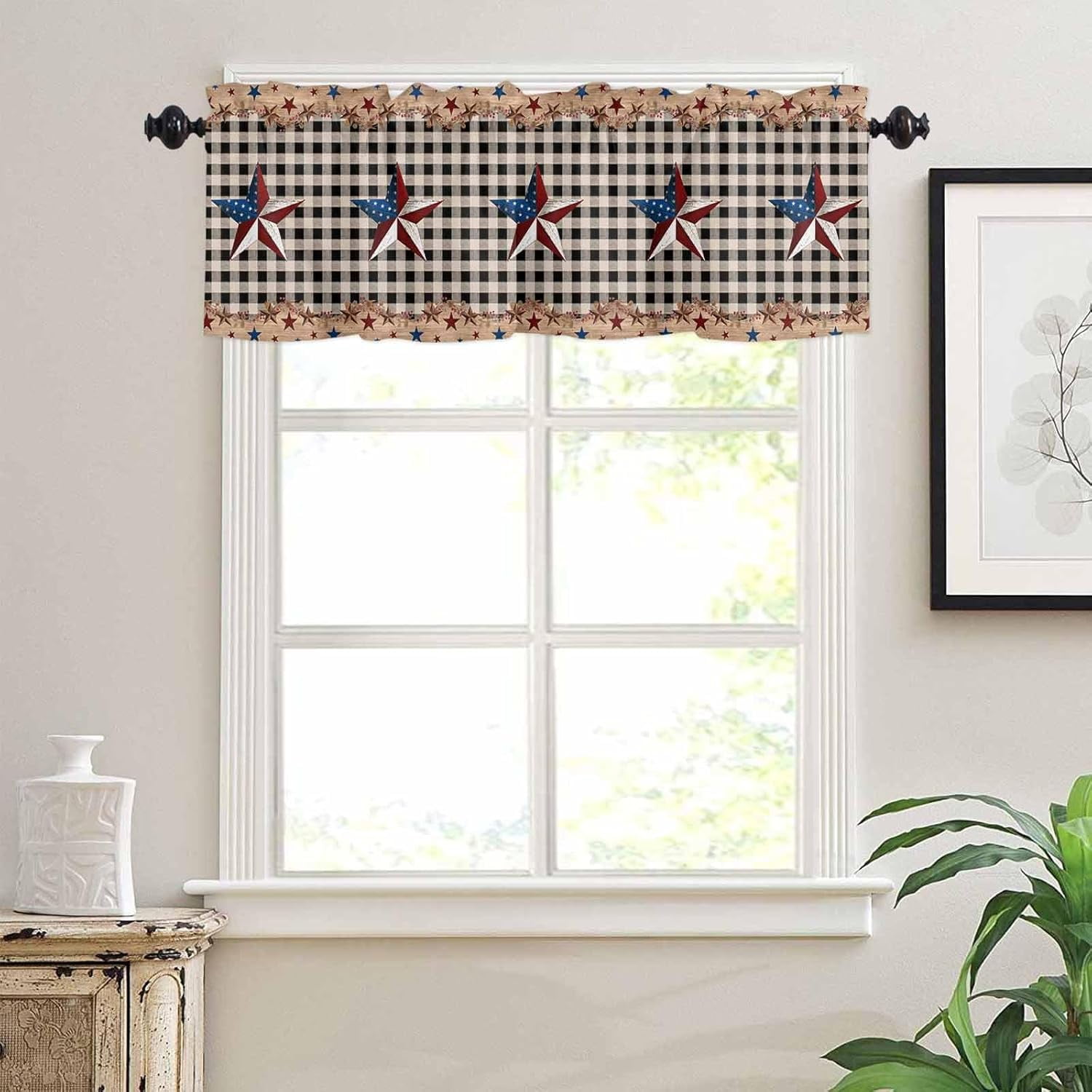 4th of July Curtain Valances for Windows, Retro Farmhouse Style Star ...