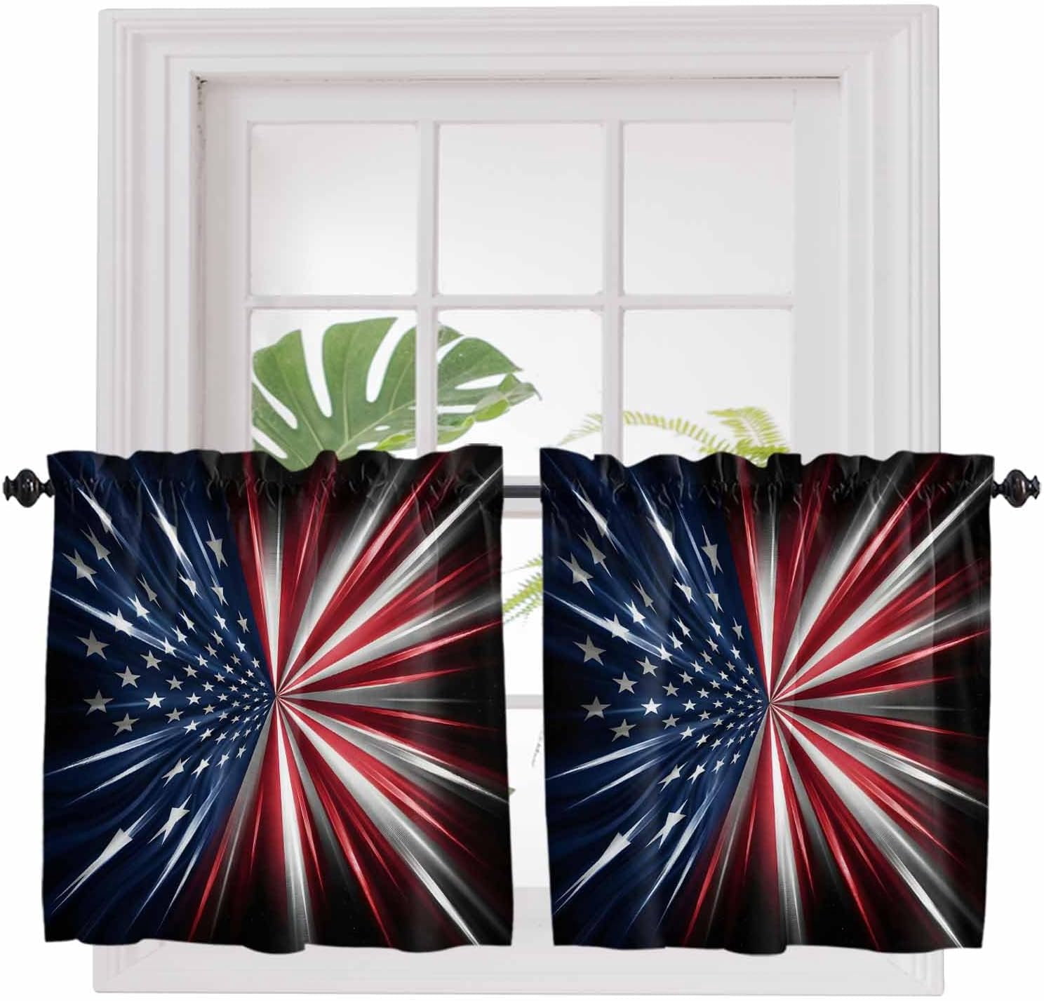 4th of July Curtains 36 Inch Length 2 Panels, Bedroom Short Curtains ...
