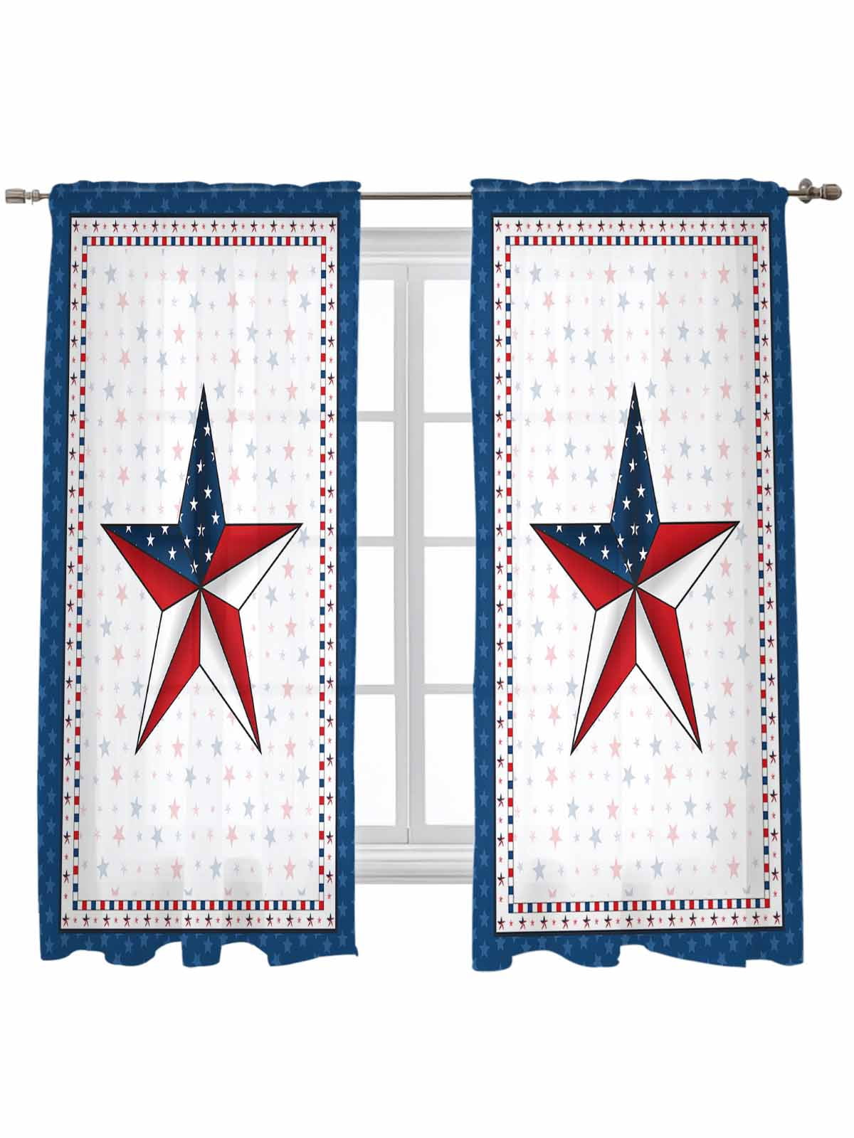 4th of July Curtains 63 Inch Length, Sheer Curtains for Bedroom Living ...