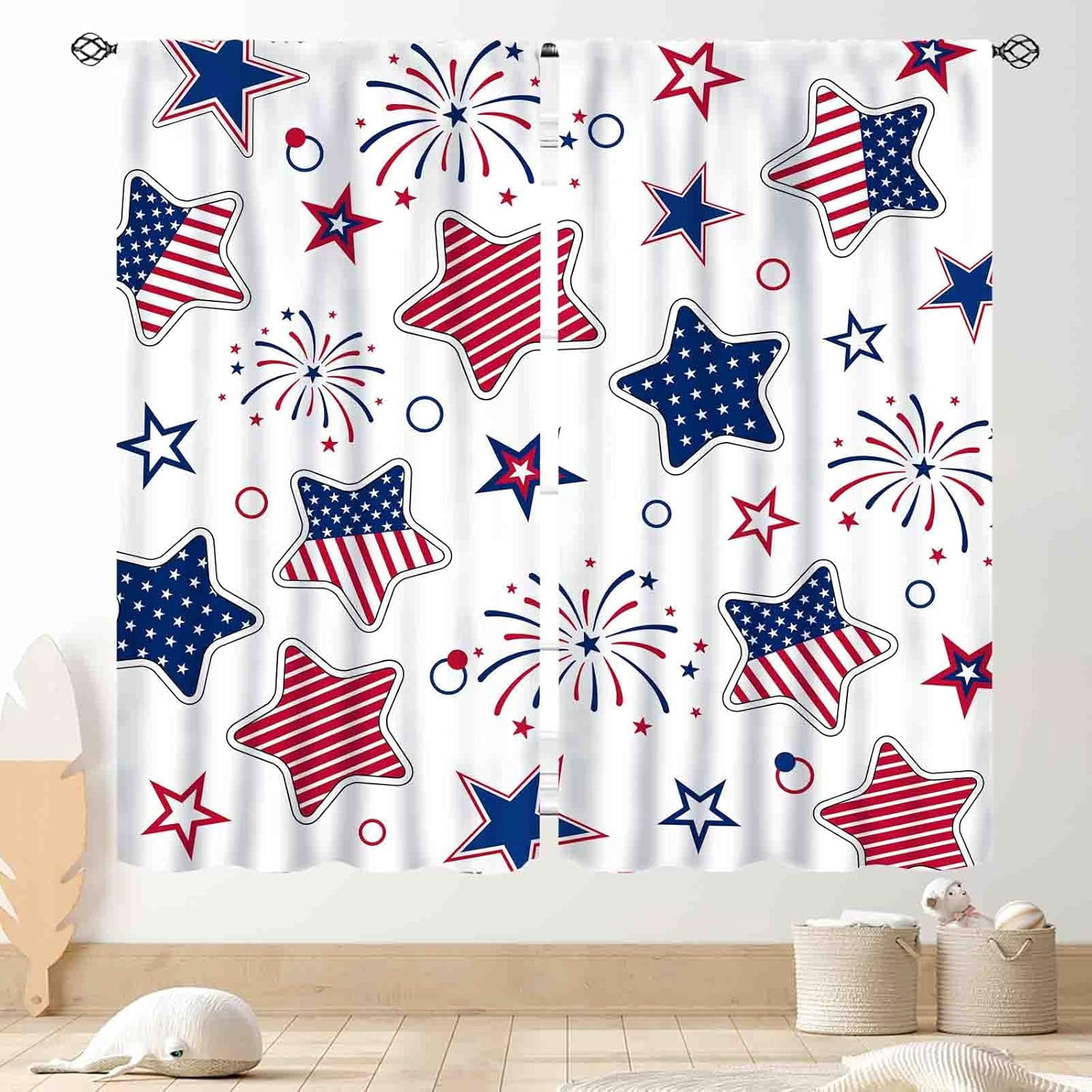 4th of July Curtains, Independence Day Patriotic American Flag Red Blue ...