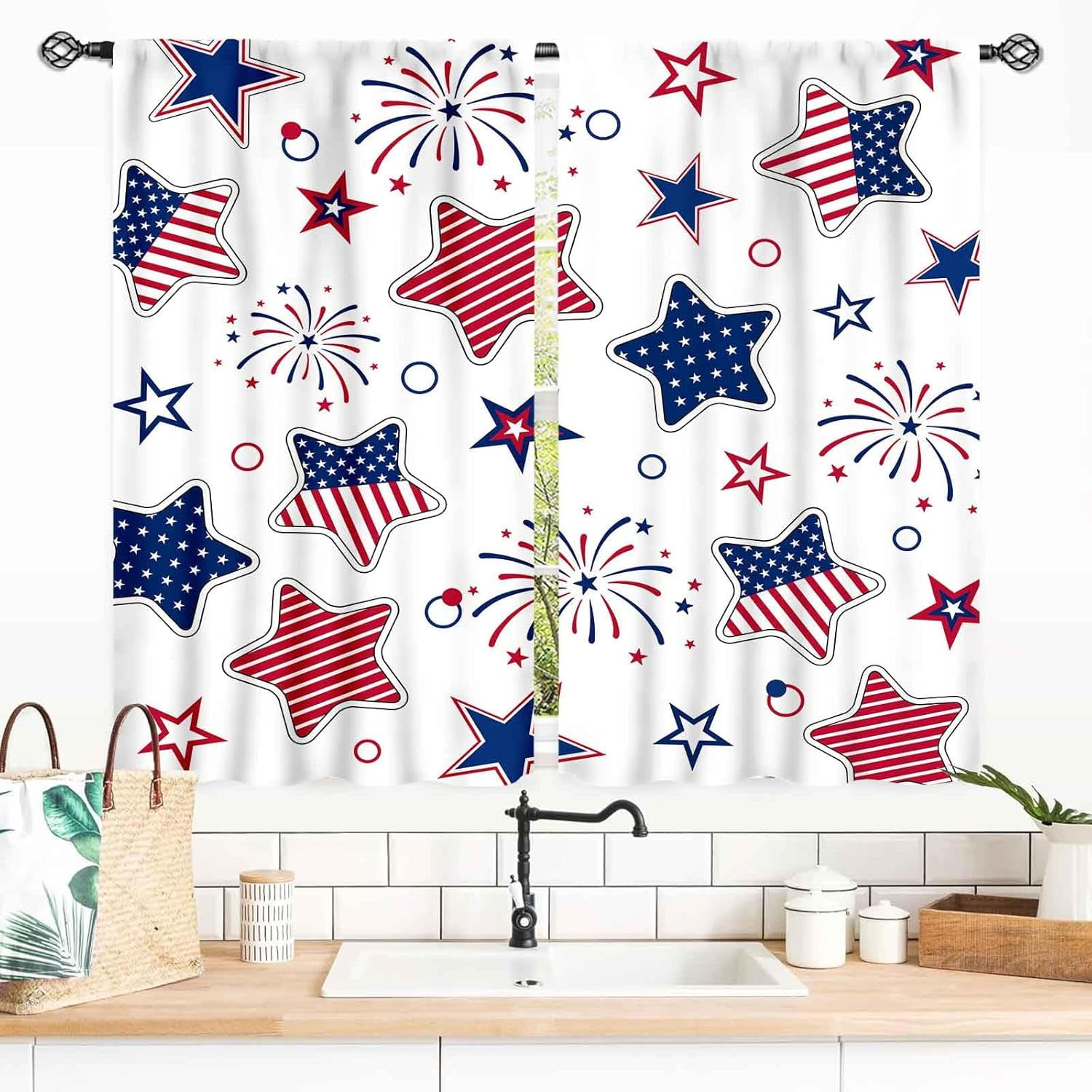 4th of July Curtains, Independence Day Patriotic Star Fireworks ...