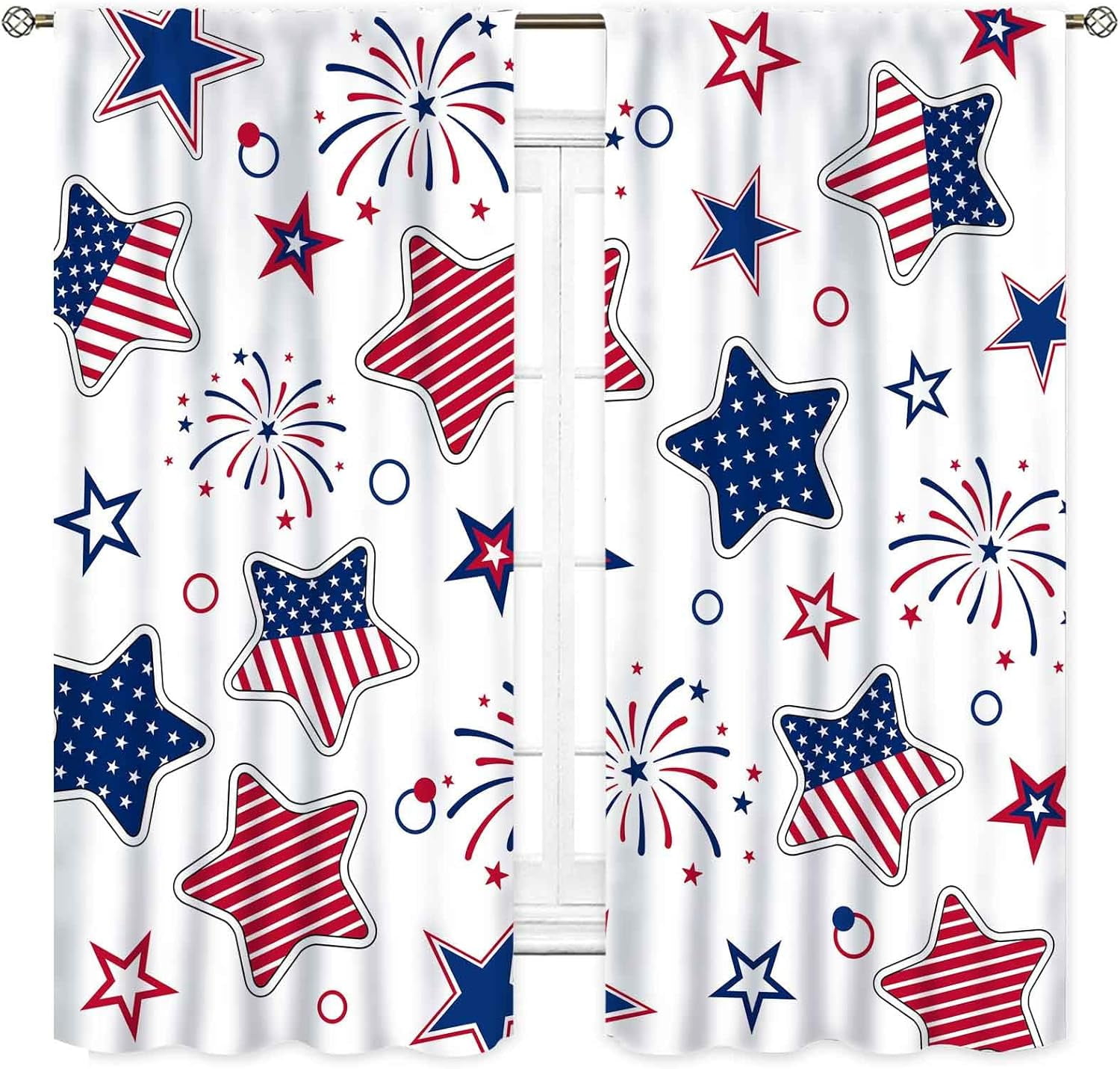 4th of July Curtains, Independence Day Patriotic Star Fireworks ...