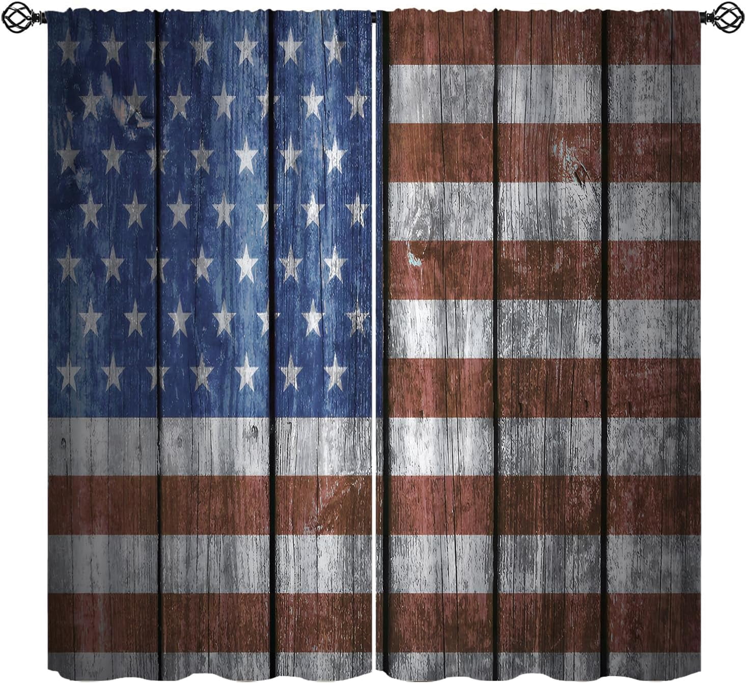 4th of July Curtains, Vintage American Flag Pattern Window Treatments ...