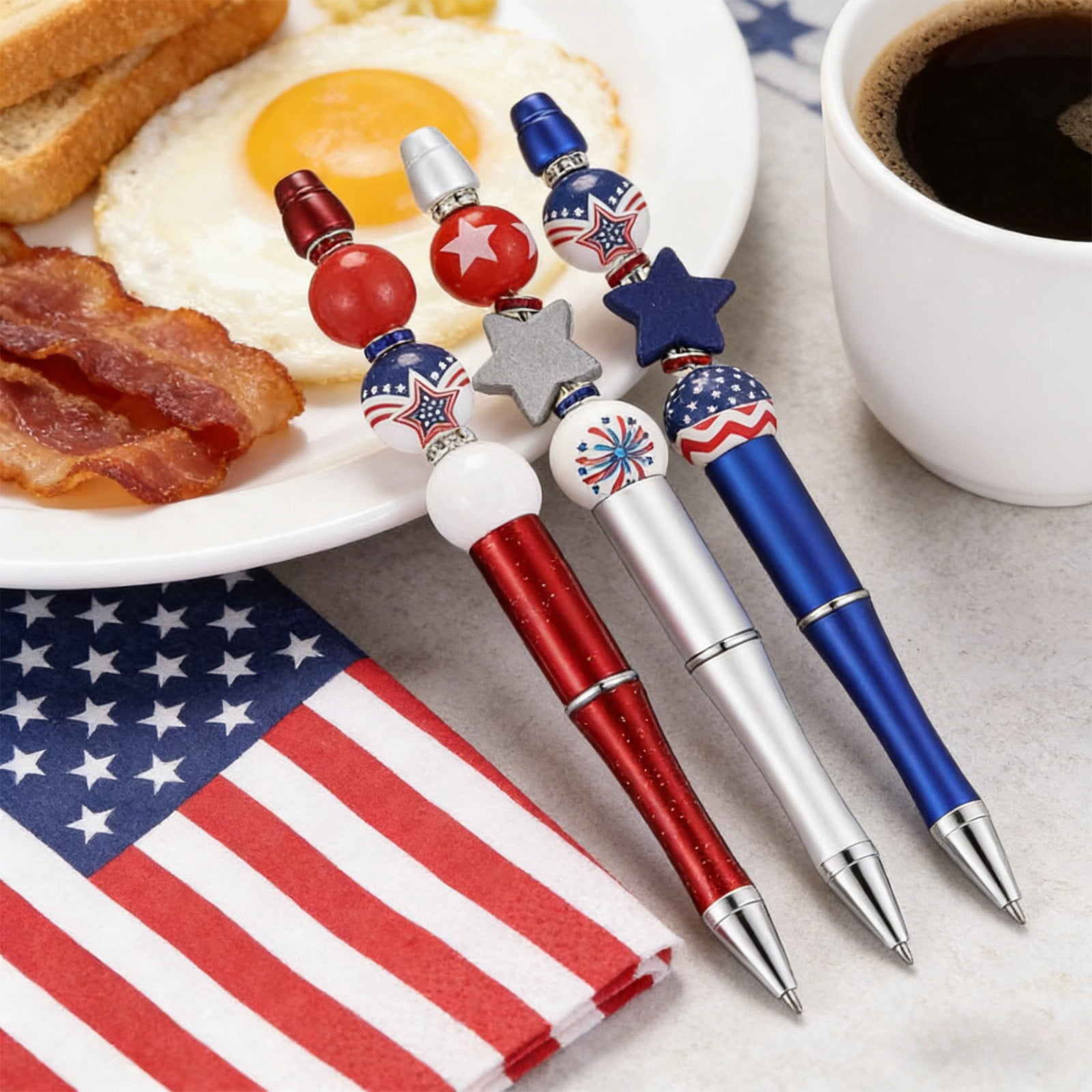 4th of July DIY Beaded Pen Set for Party, Patriotic Star Silicone Bead ...