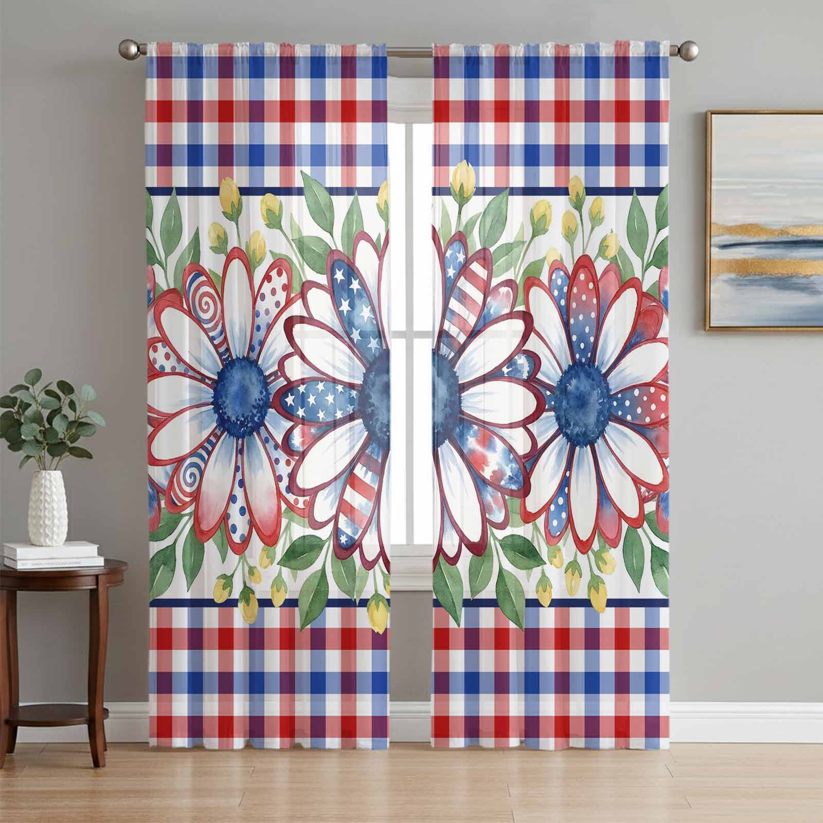 4th of July Daisy Sheer Curtains for Living Room Bedroom Patriotic ...