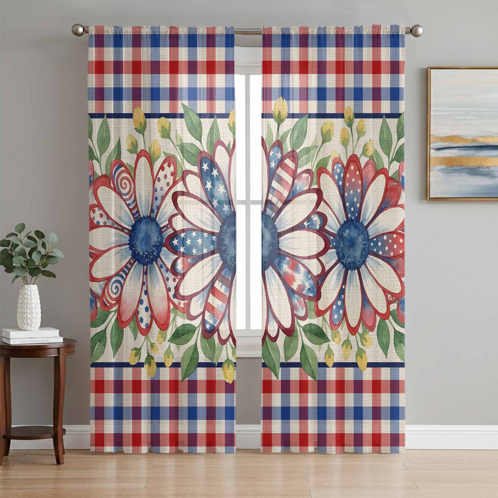 4th of July Daisy Sheer Curtains for Living Room Bedroom Vintage Floral ...