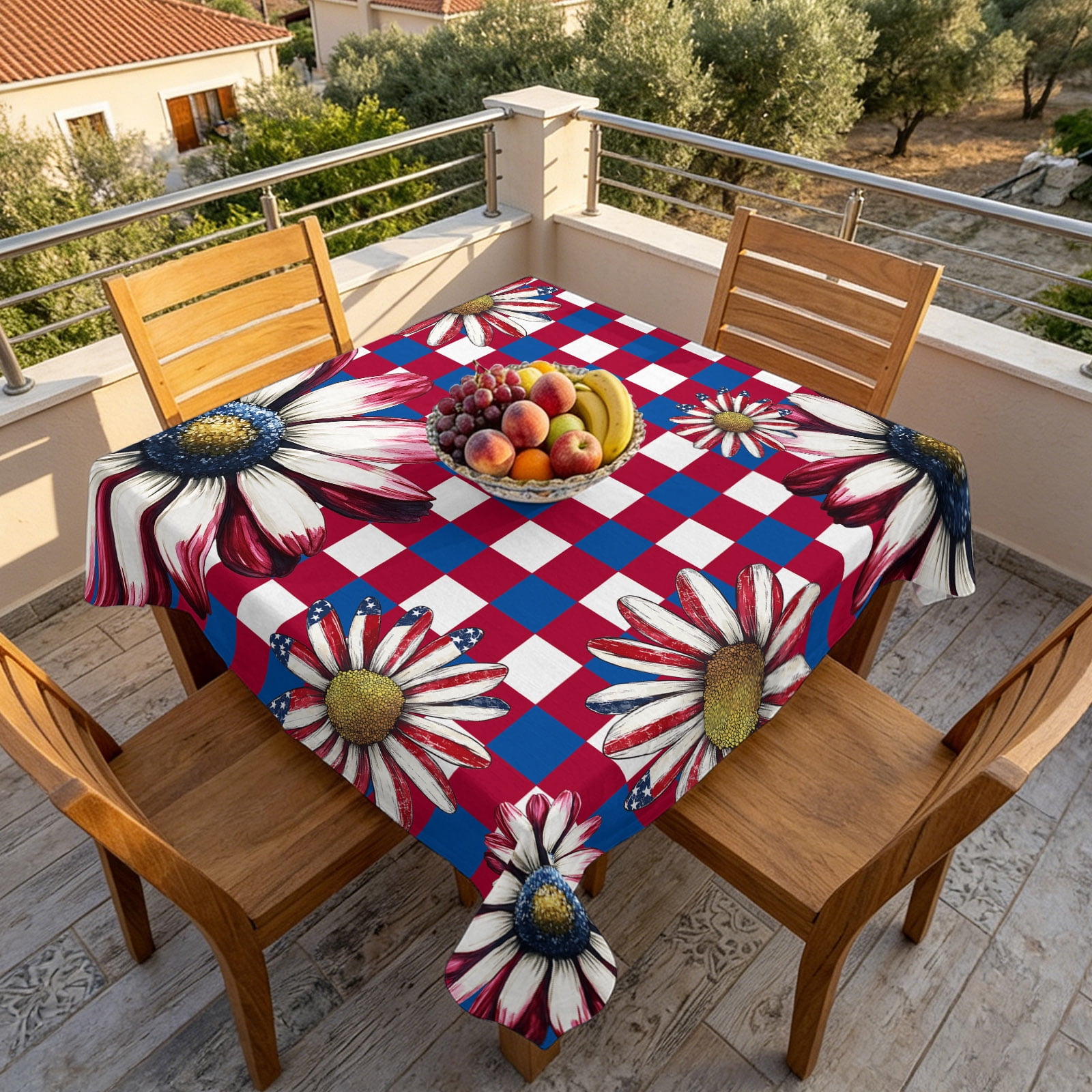 4th of July Daisy USA Flag Flower Table Cloth 60x60in, Waterproof ...