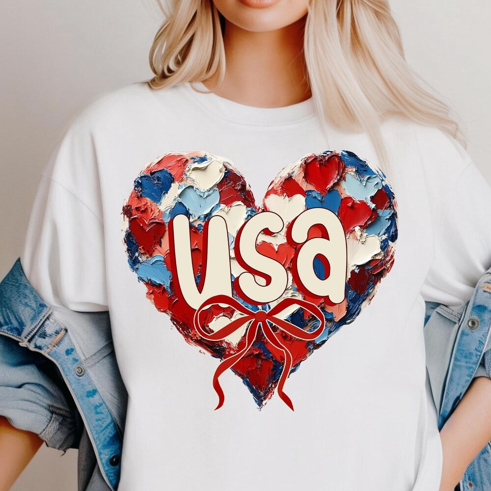 4th Of July Day Heart Brushstroke Shirt, Patriotic USA Flag ...