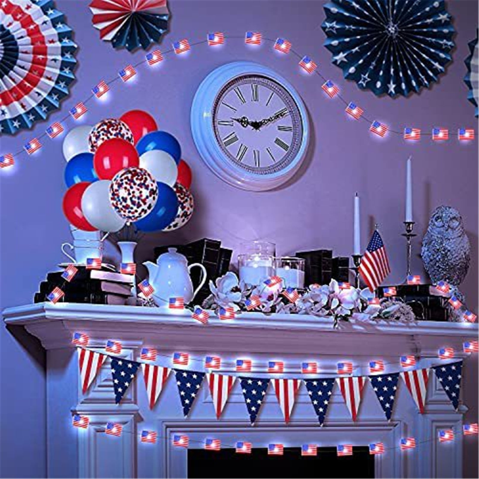 4th of July Decor Lights, American Flag LED String Lights with Remote ...