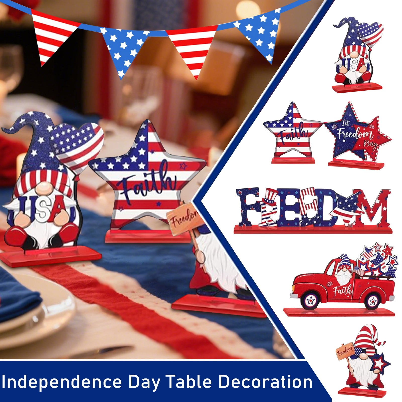 4th of July Decor Table Decoration, 6 Pcs Wooden Independence Day Party ...
