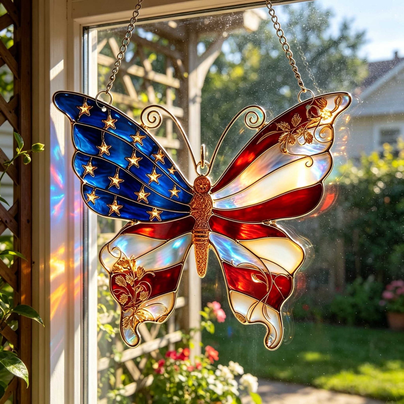 4th of July Decoration Butterfly Suncatcher,Patriotic Red White Blue ...