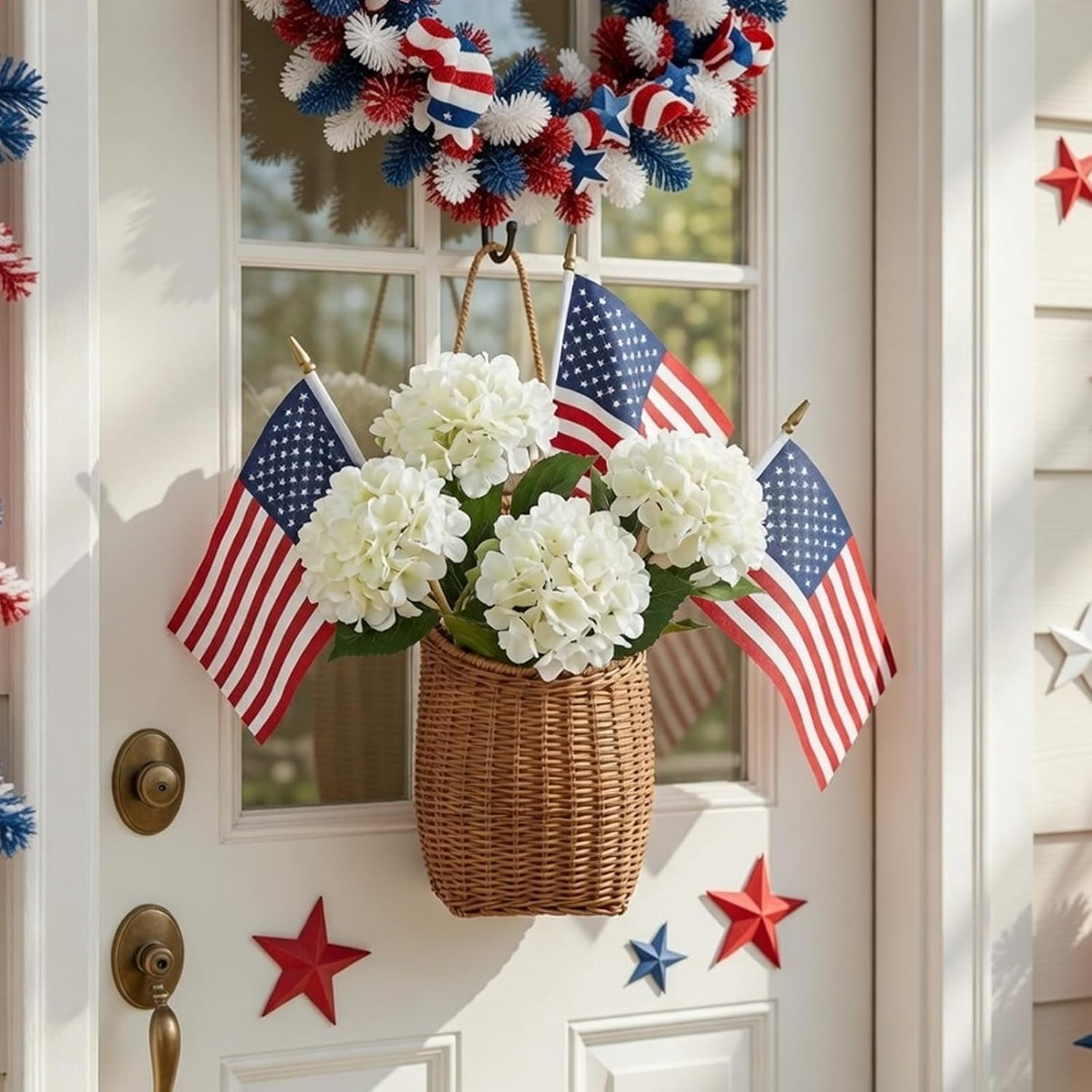 4th of July Decoration Patriotic Door Hanger Basket Wreath for Front ...