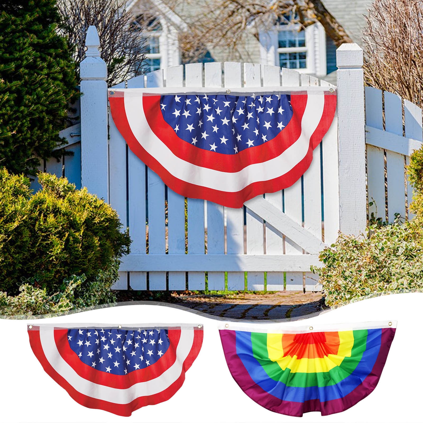 4th of July Decorations, 1.5 x 3 FT American Flag Banner, 1PCS USA Pleated Fan Flags, Patriotic ...