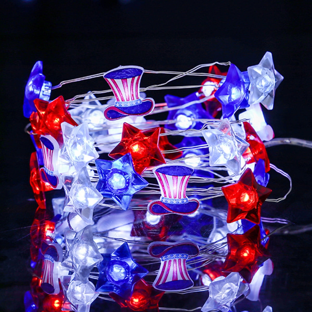 4th of July Decorations,10FT 30 LEDs Red White and Blue String Lights Battery Operated Patriotic ...