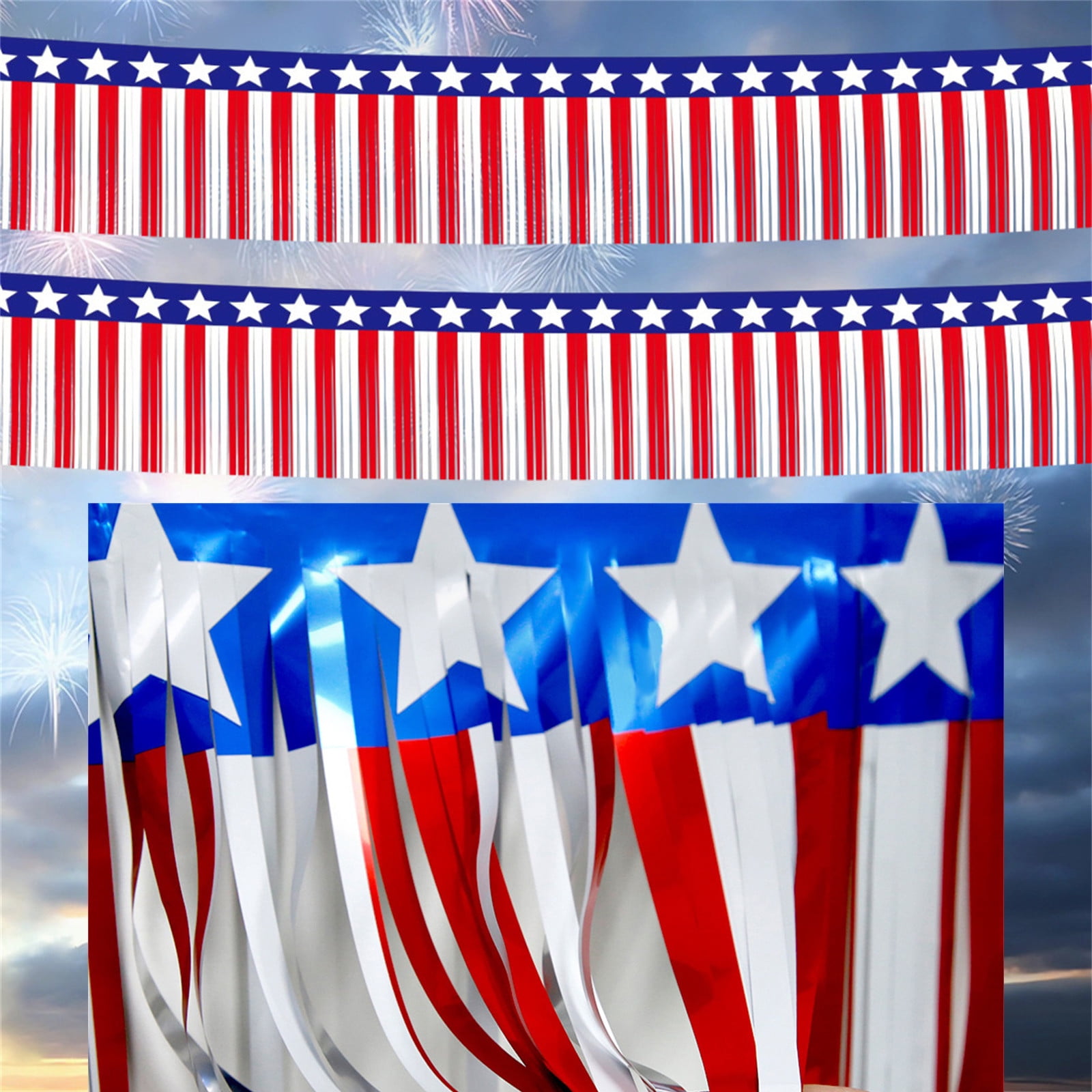 4th of July Decorations 19.96 Feet Foil Fringe Garland Tinsel Streamers ...