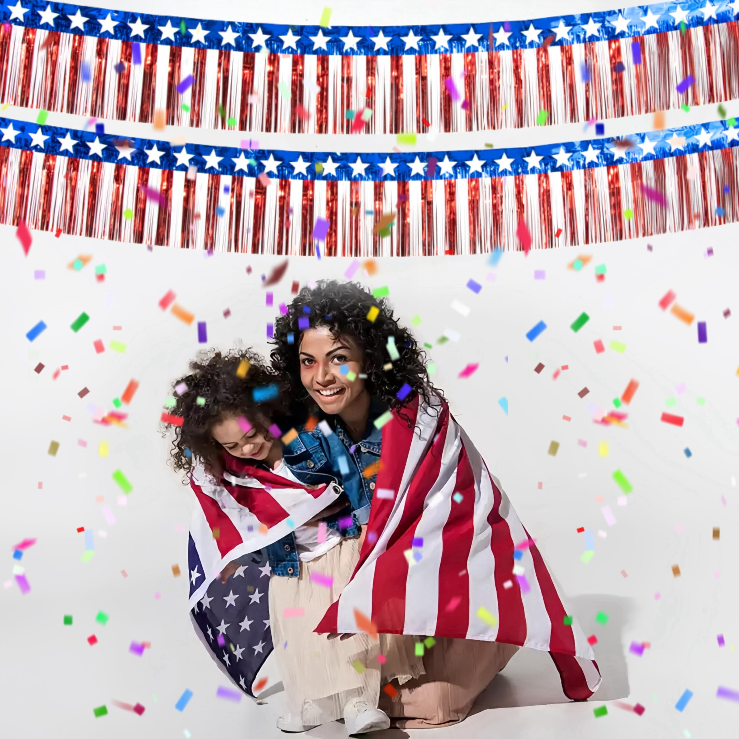 4th of July Decorations 2 Pack 16.4Ft Tinsel Foil Fringe Garland ...