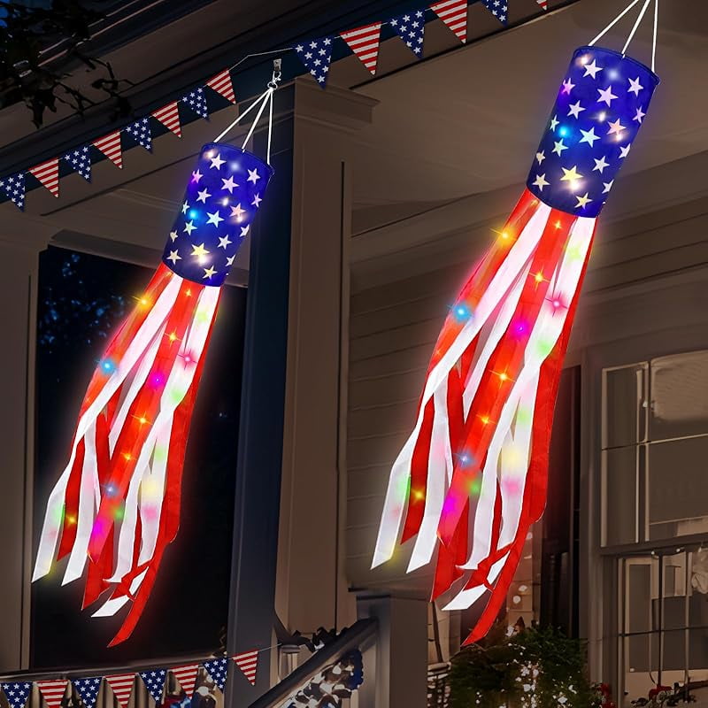 4th of July Decorations, 2 Pack 40 Inch American Flag Windsock with ...