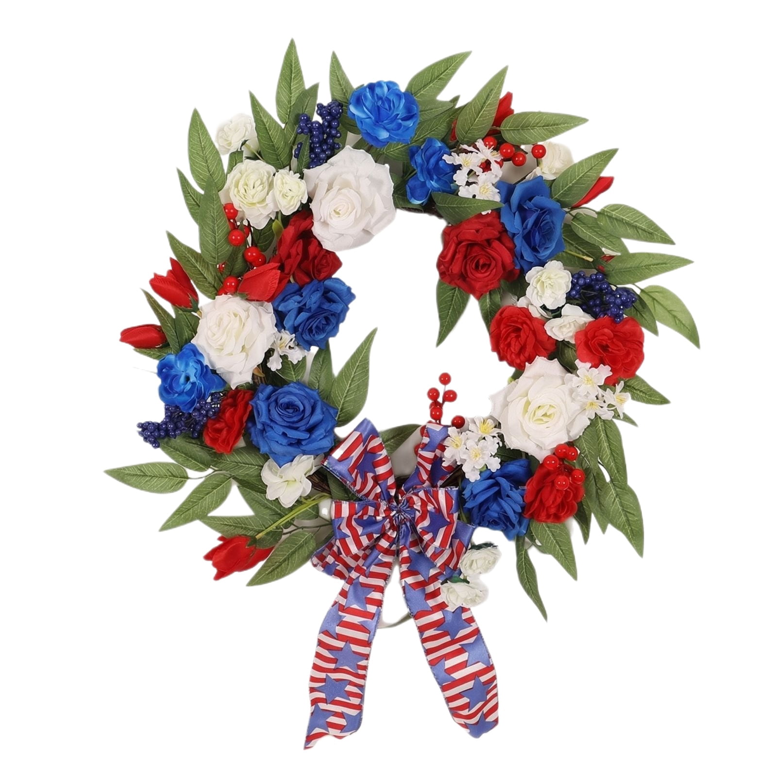 4th of July Decorations 23.6 inch US Flag Rose Wreath Front Door ...