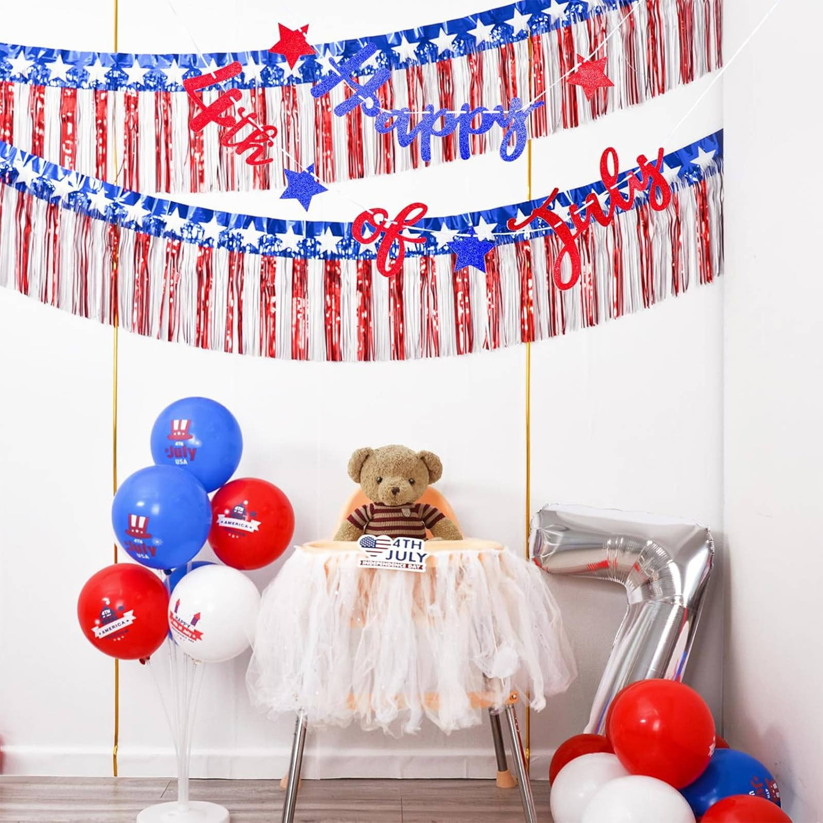 4th of July Decorations 4 Pack 40Ft Tinsel Foil Fringe Garland ...