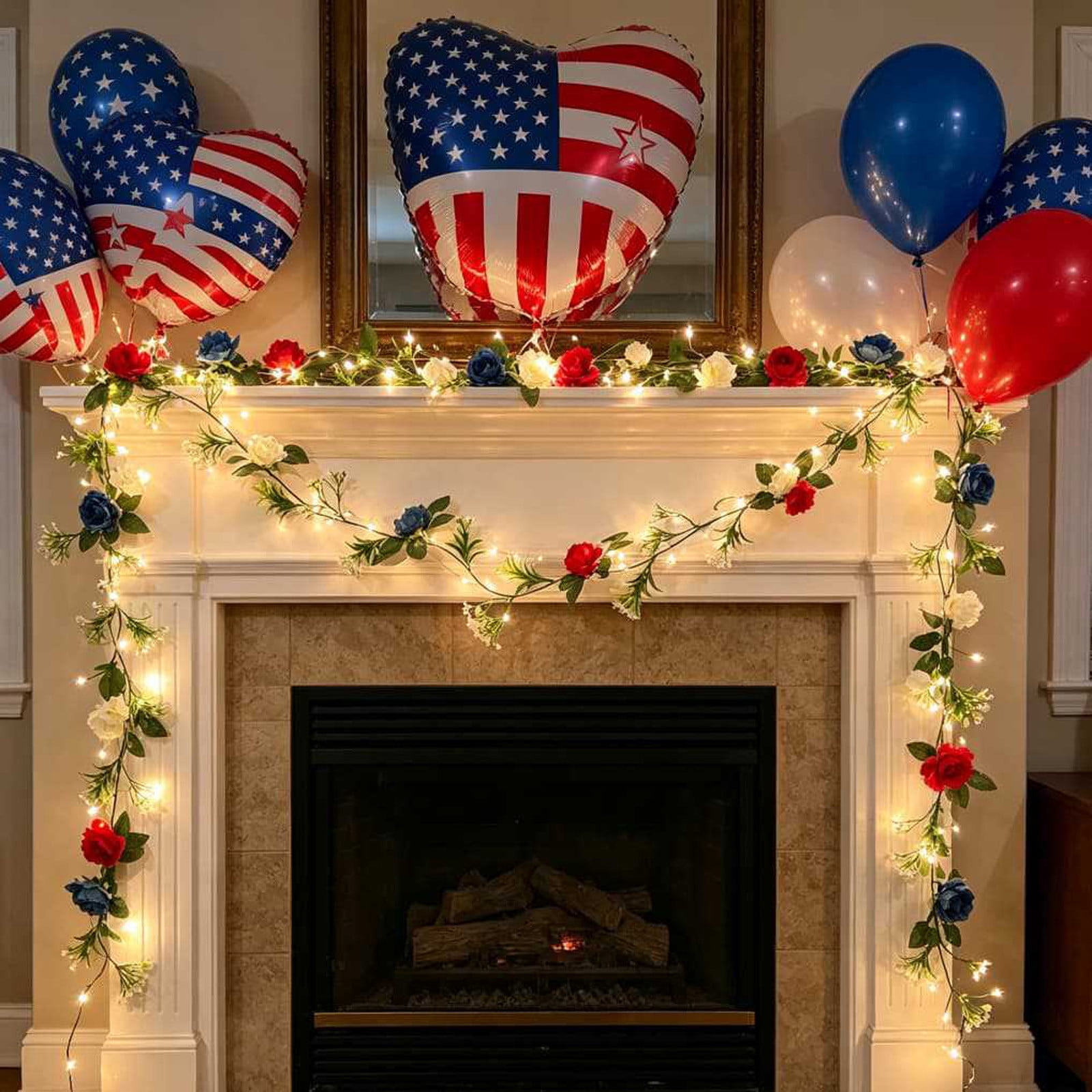 4th of July Decorations - Artificial Rose Garland with Lights,Rose ...